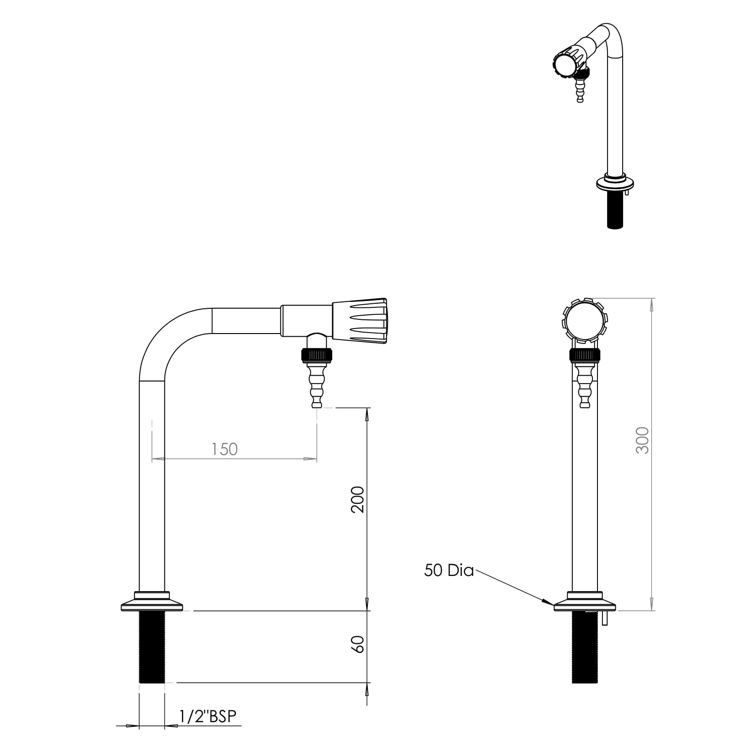 Pillar Laboratory Tap For Hot Or Cold Water Supply