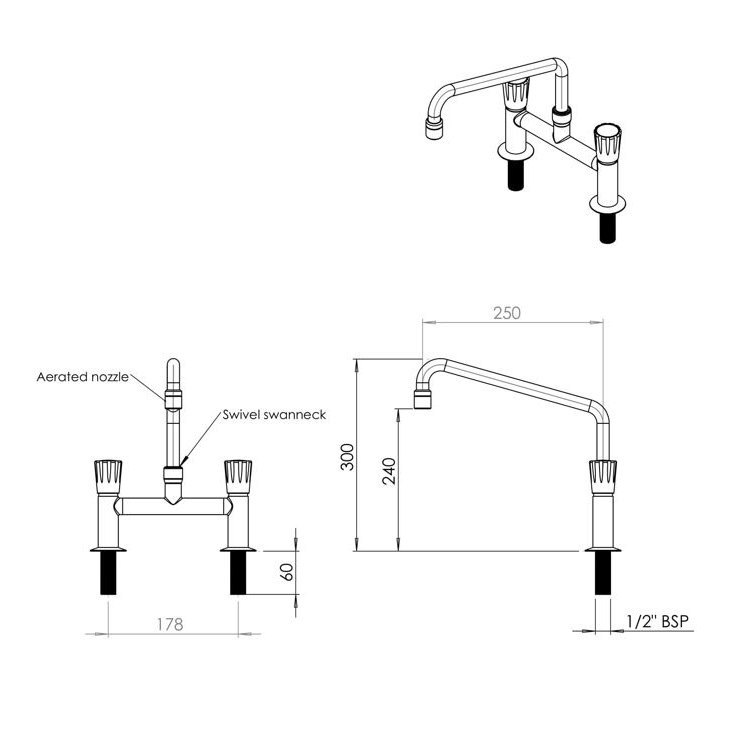H Pattern Laboratory Tap With Swivel Spout & WRAS Approval