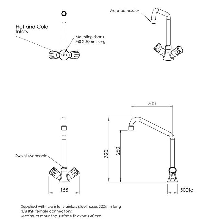 Laboratory Monobloc Mixer Taps With Hot and Cold Supply
